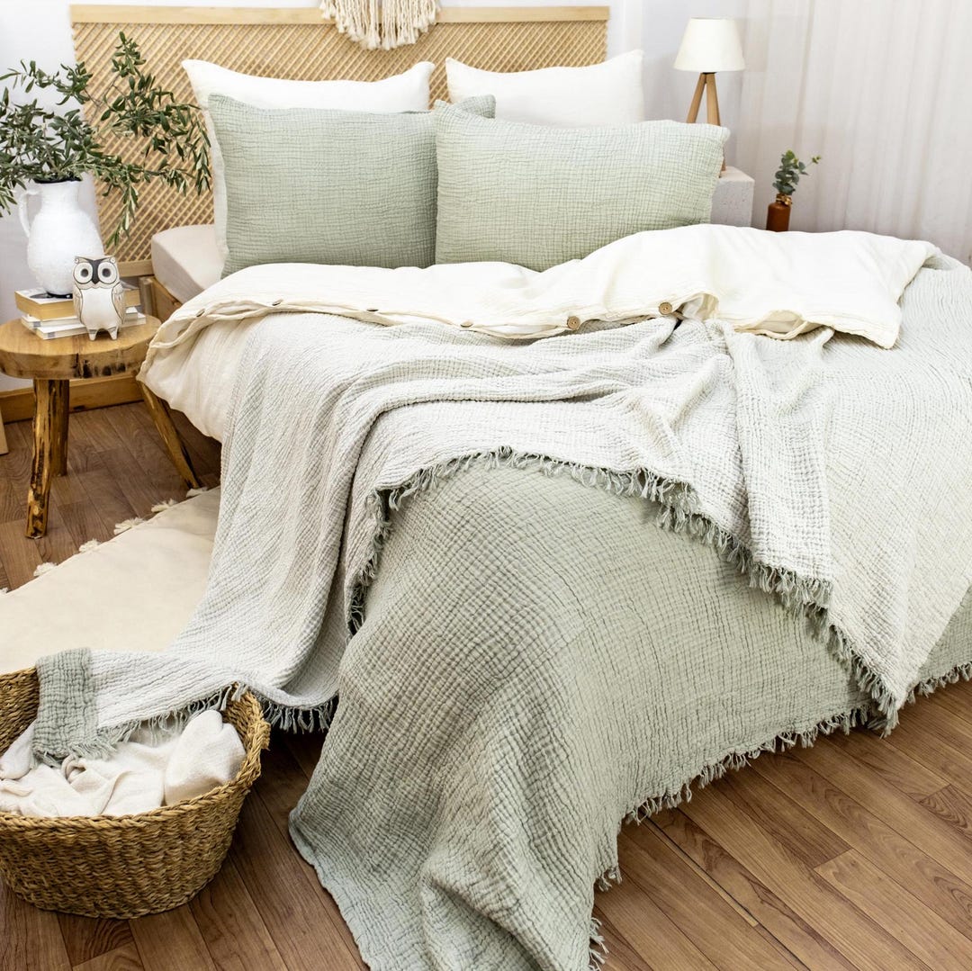 Oversize King Muslin Bedspread, Gauze Throw Blanket, Muslin Coverlet ...