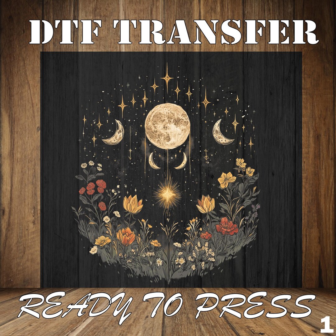 Celestial Moon Flowers DTF Transfer: Boho Gothic Floral (ready to Press ...