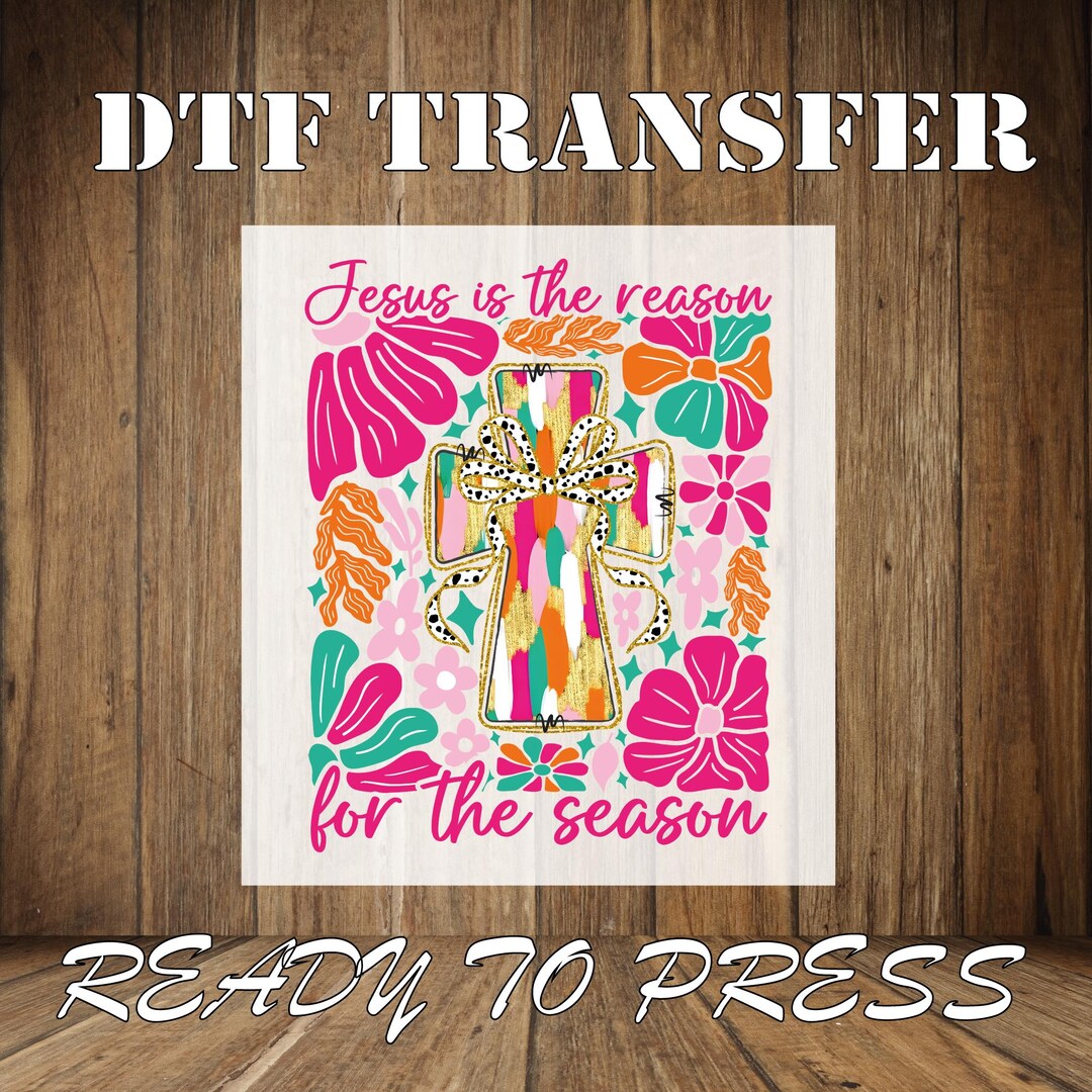 Jesus Valentine Cross DTF Transfer: Pink & Green Brushstroke, Ready to ...