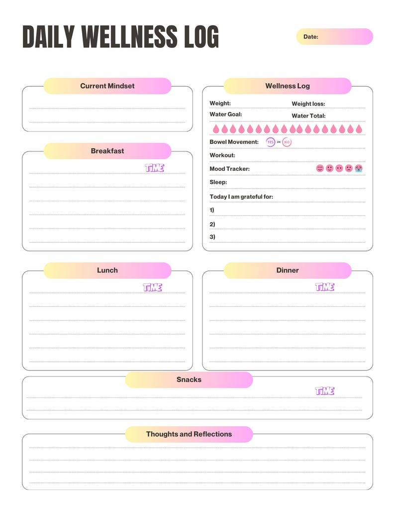 Daily Wellness Log - Etsy