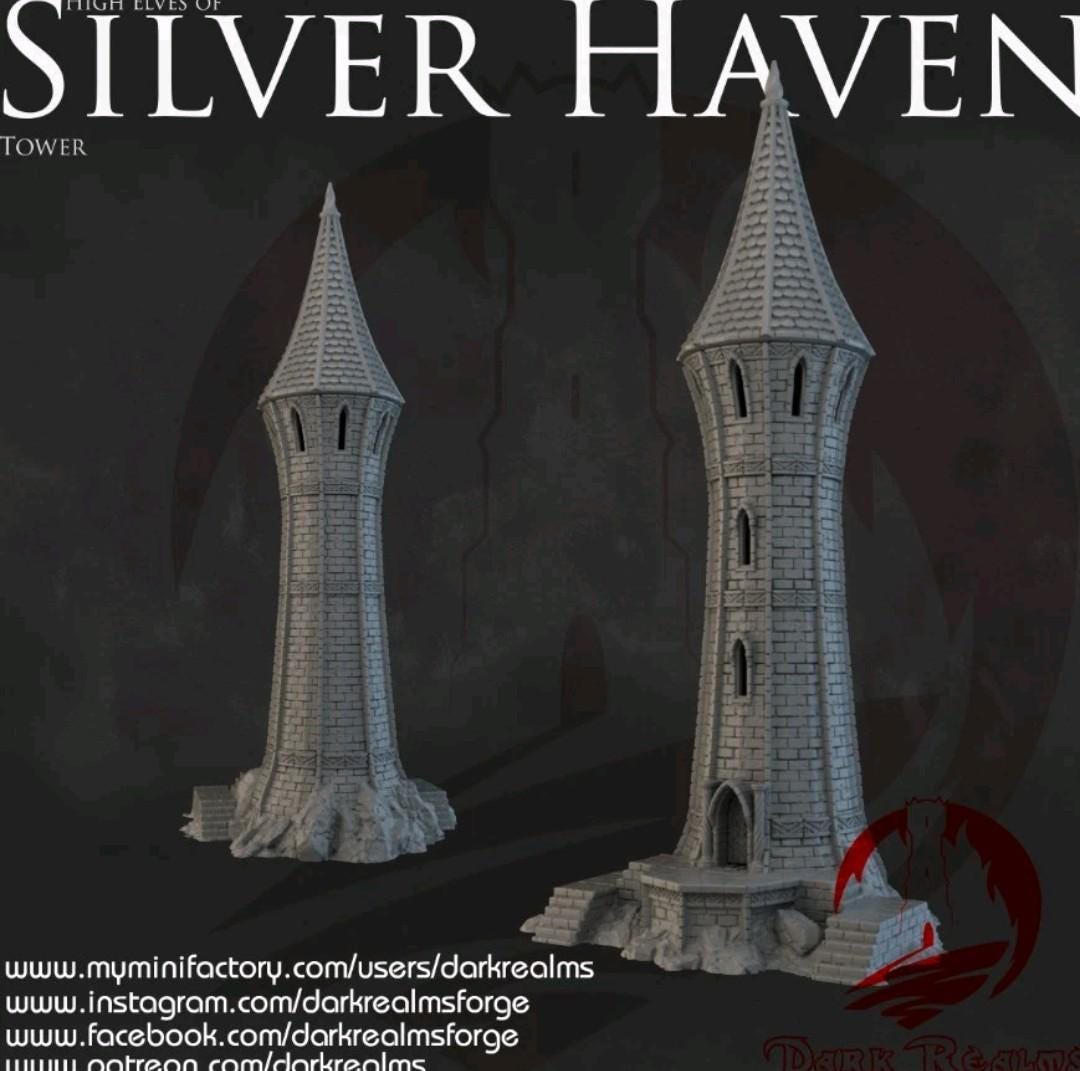 Elven Wizard Tower: 3D Printed RPG Terrain for Dnd, Pathfinder Silver ...