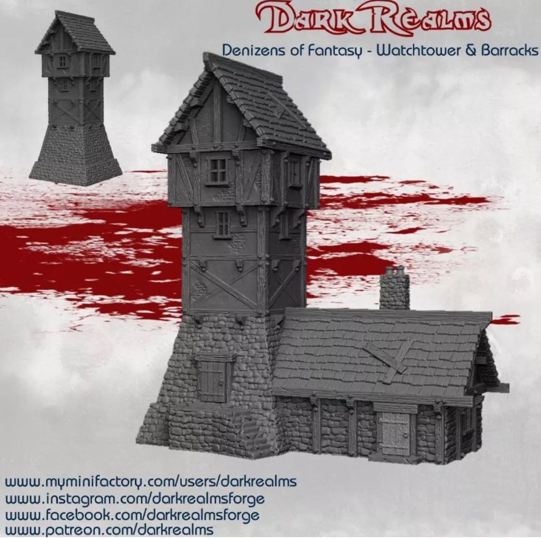 Dark Realms Watchtower and Barracks | 3d-printed Terrain for 28-32mm ...