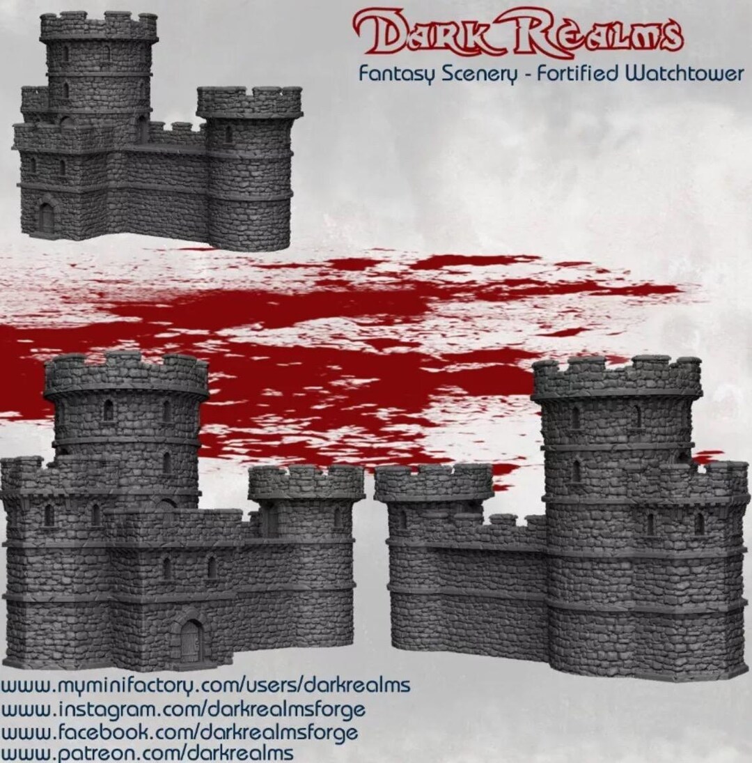 Dark Realms Fortified Watchtower With Wall | 3d-printed Terrain for 28 ...