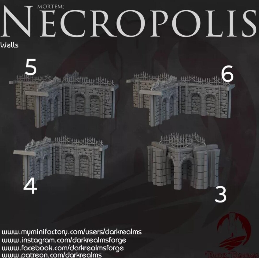 Dark Realms Necropolis Wall Corner image 3 3d-printed 28-32mm Gothic ...