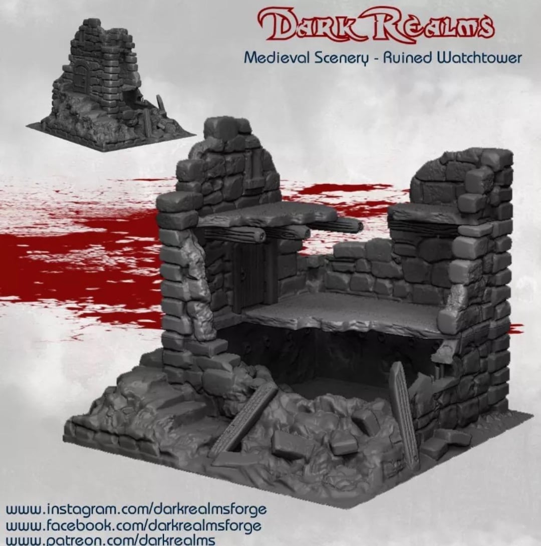 Dark Realms Ruined Watchtower | 3d-printed Terrain for 28-32mm Rpgs ...