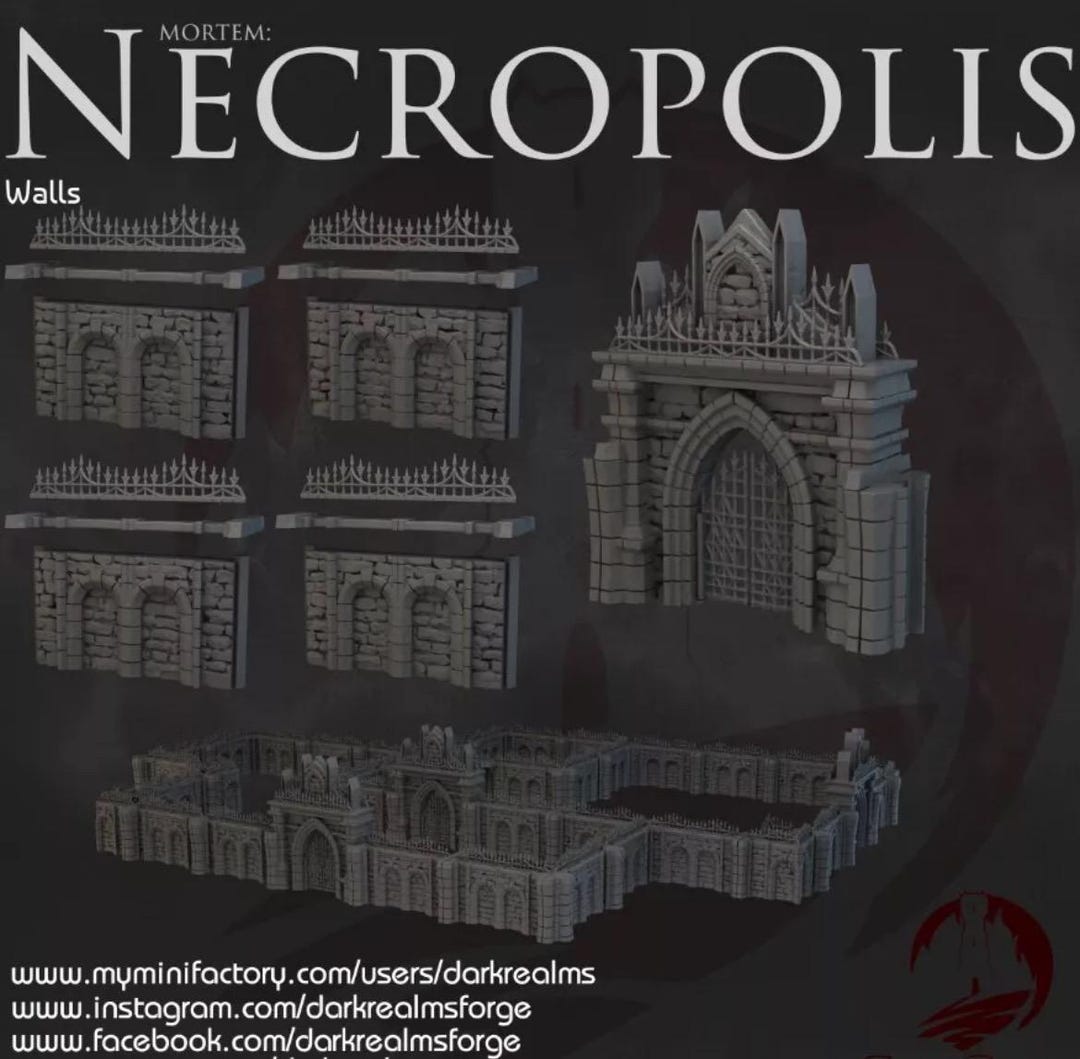 Dark Realms Necropolis Complete Wall 34pc Set 3d-printed 28-32mm Gothic ...