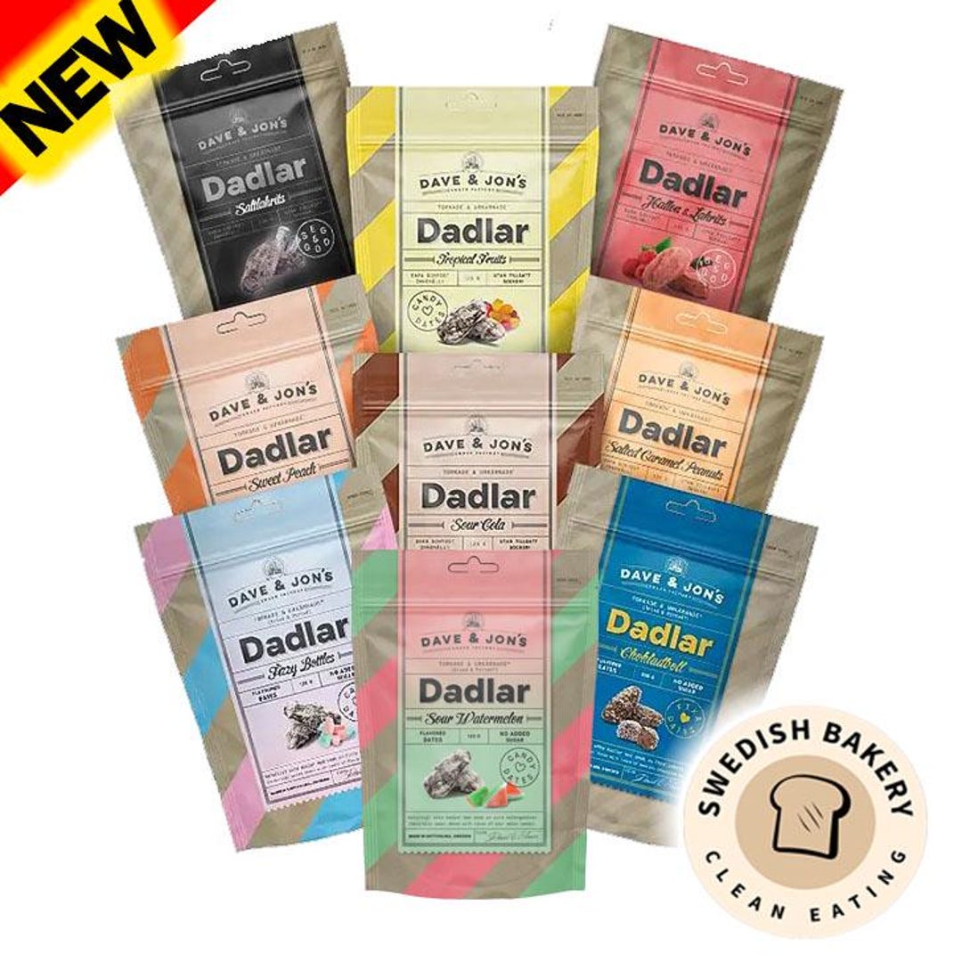 9 or 18 or 36 Dave & Jons Dates, Mix Pack Vegan Snacks Swedish Candy ...