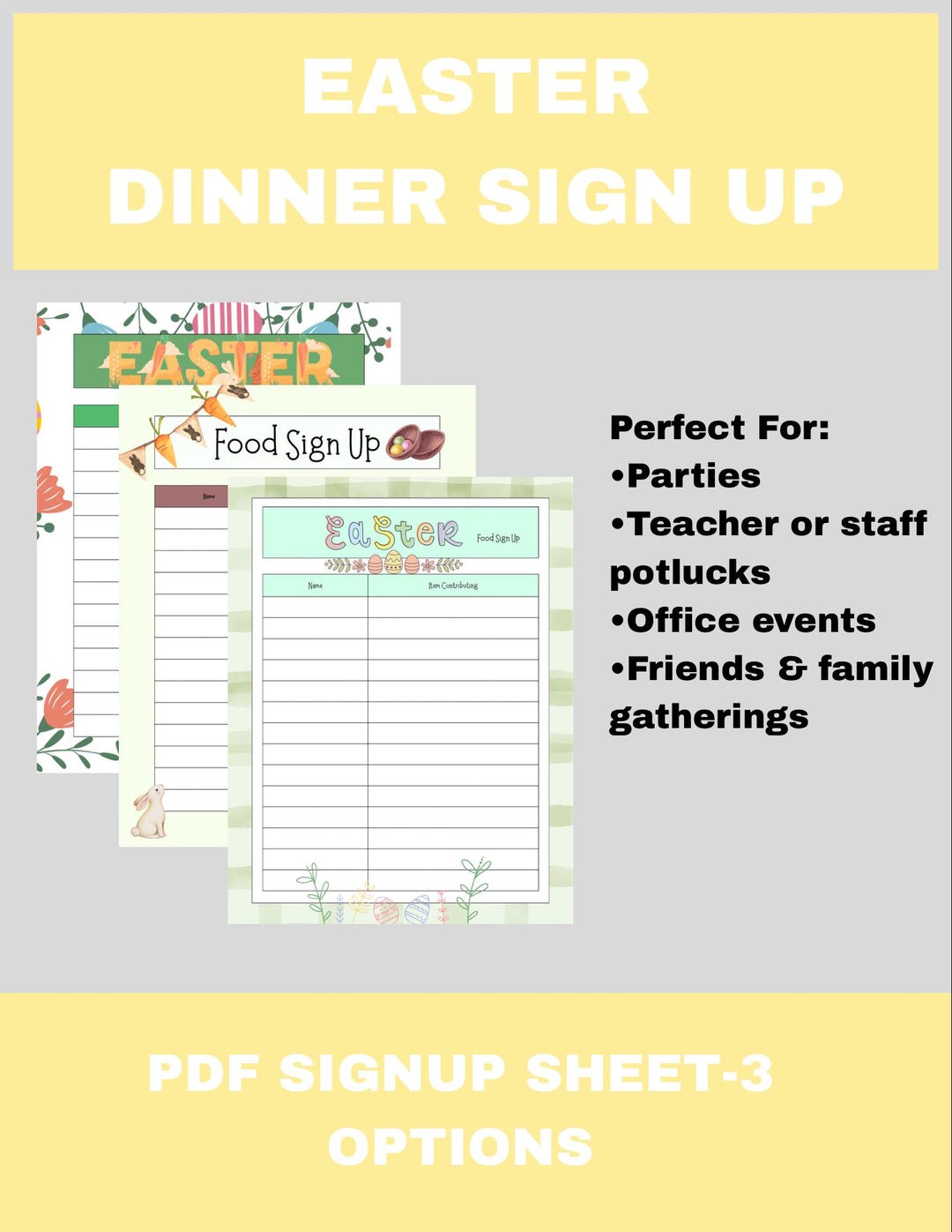 Easter Dinner Sign up Sheet Printable | Easter Potluck Signup Sheet ...