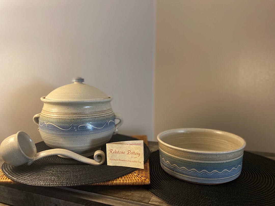 Redstone Pottery Handmade Stoneware Native Clay 1985 Serving Bowl Ladle ...
