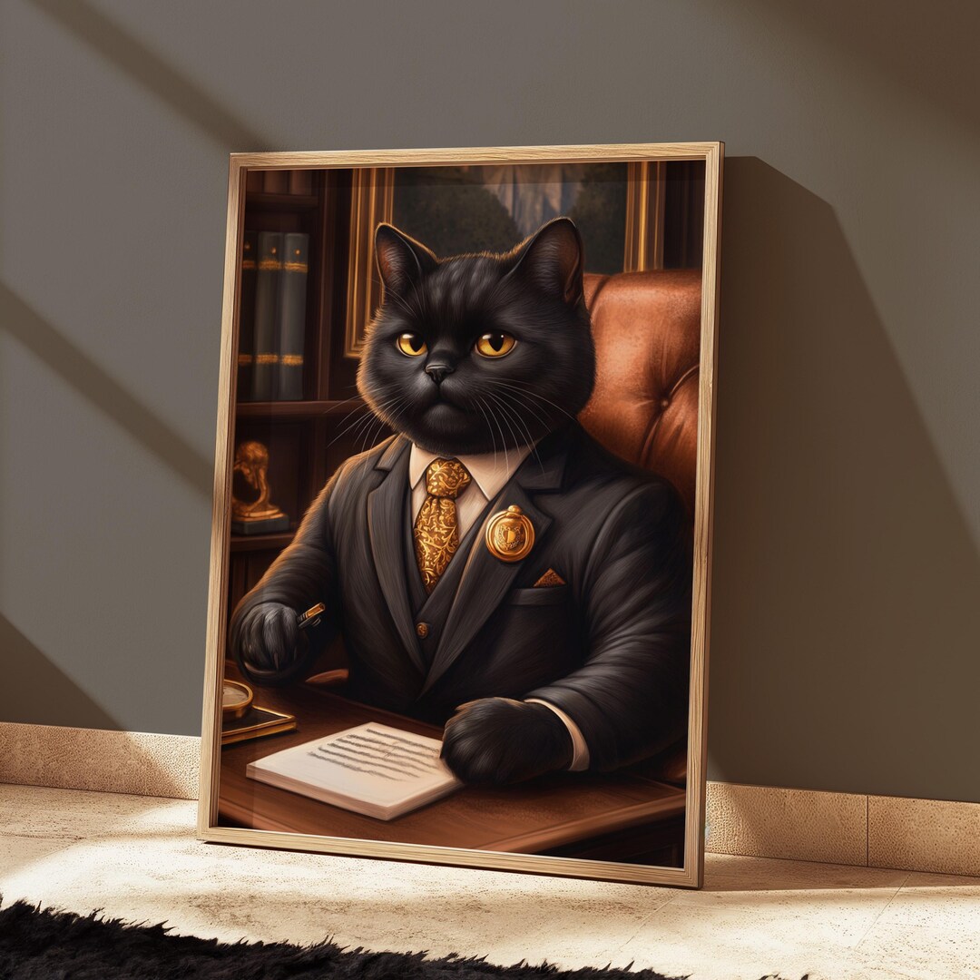 Cat in the Office Wearing a Suit, Funny Office Wall Art, Gift for Work ...