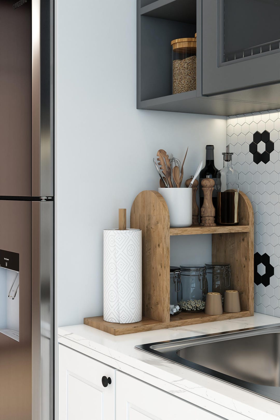 Kitchen Shelf Countertop Organizer Paper Towel Holder Kitchen Cabinet ...