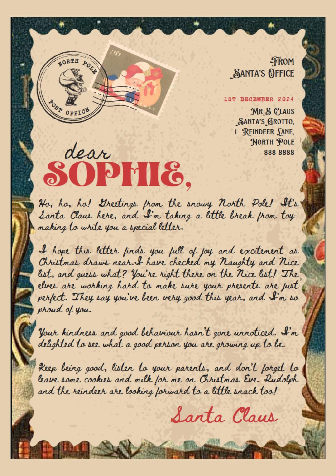 Letter From Santa, Nostalgic Traditional, Christmas Santa Letter ...