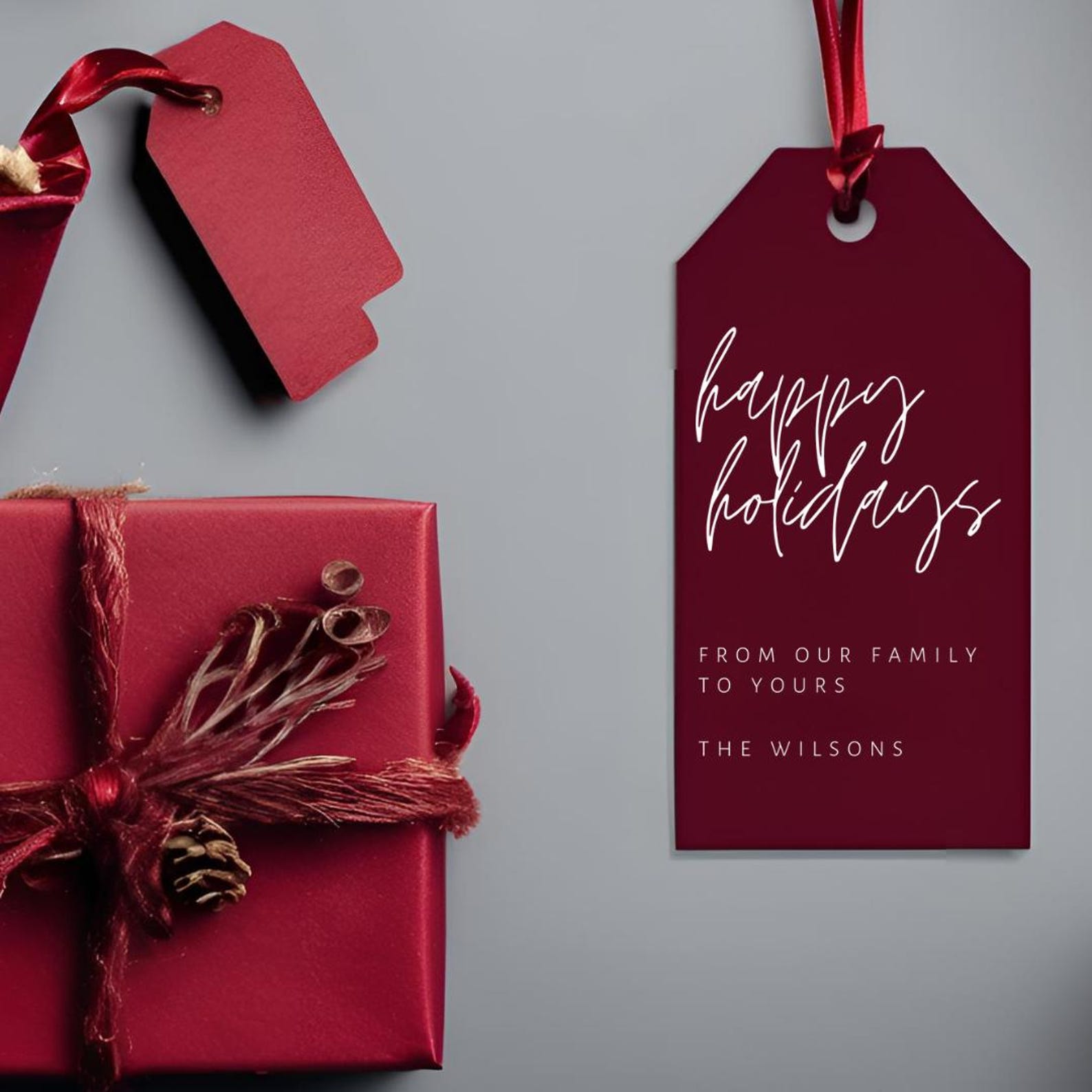 Dark Red Christmas Gift Tag Template | Minimalist Holiday Favor (canva ...