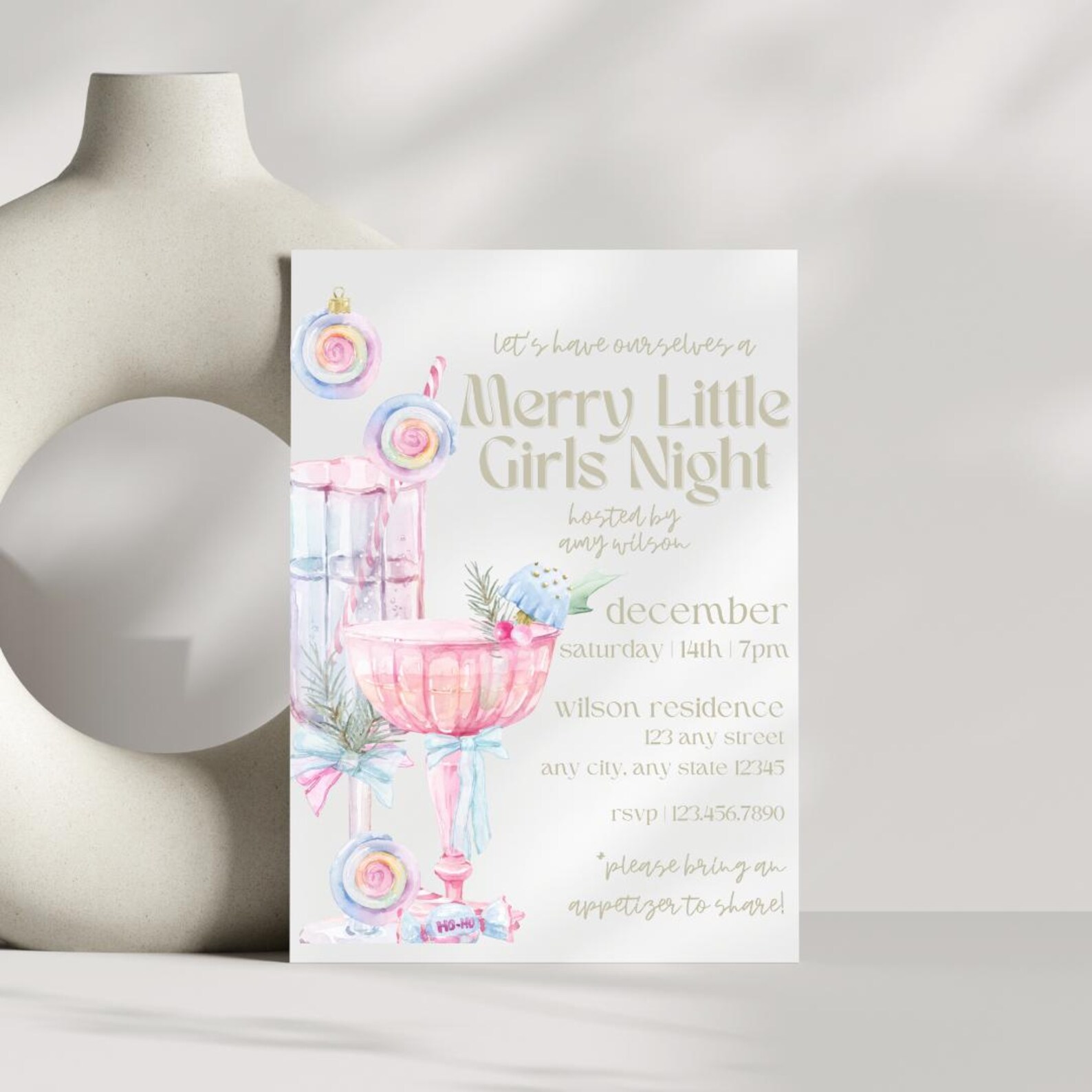 Holiday Girls Night Invitation | Pink Holiday, Editable Christmas Party ...