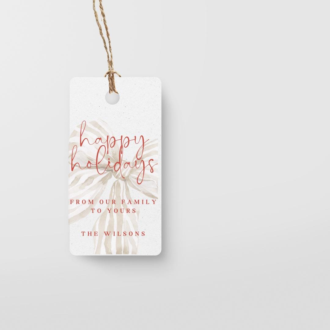 Christmas Bow Gift Tag | Minimalist Coquette Gift Tag, Company Gift ...