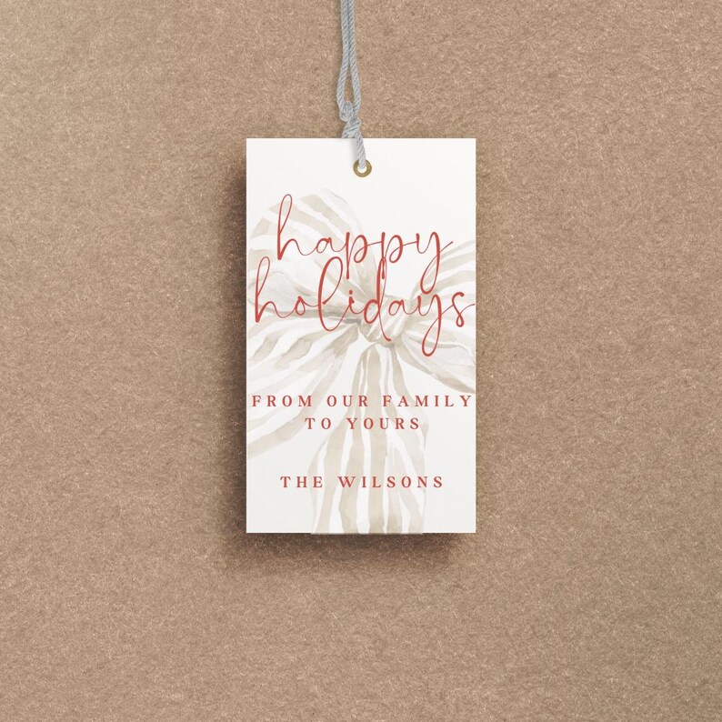 Christmas Bow Gift Tag | Minimalist Coquette Gift Tag, Company Gift ...