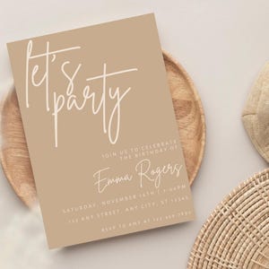 Minimalist Beige Party Invitation: Editable Canva Template (digital ...