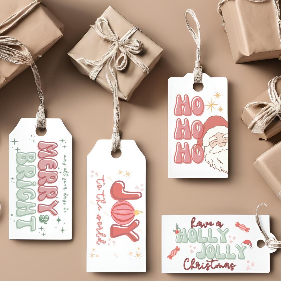 Retro Christmas Gift Tags | Printable Holiday Labels (PDF) - Etsy