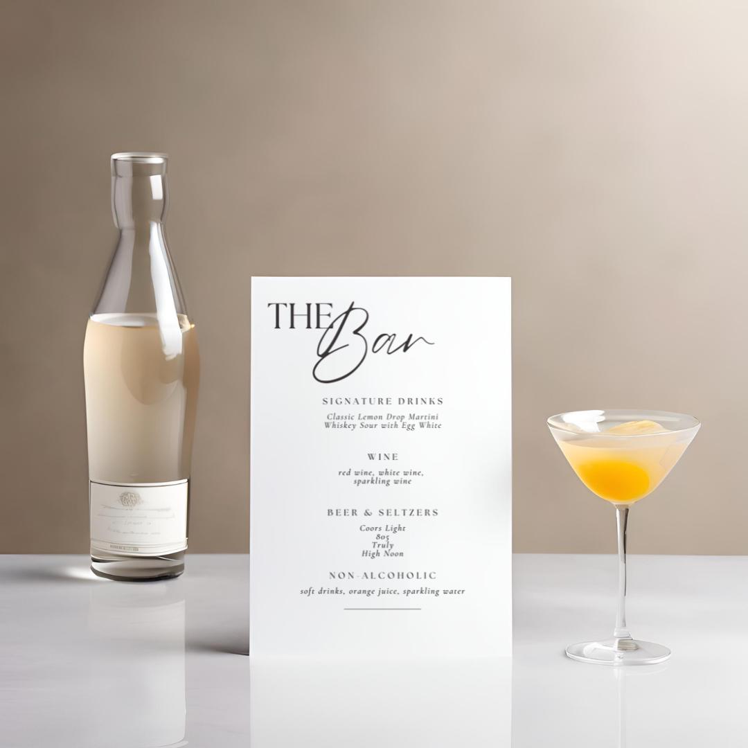 Modern Drink Menu Sign | Minimalist Bar Menu, Editable Menu, Wedding ...