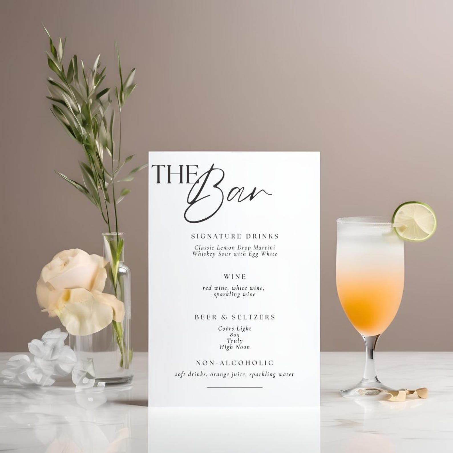 Modern Drink Menu Sign | Minimalist Bar Menu, Editable Menu, Wedding ...