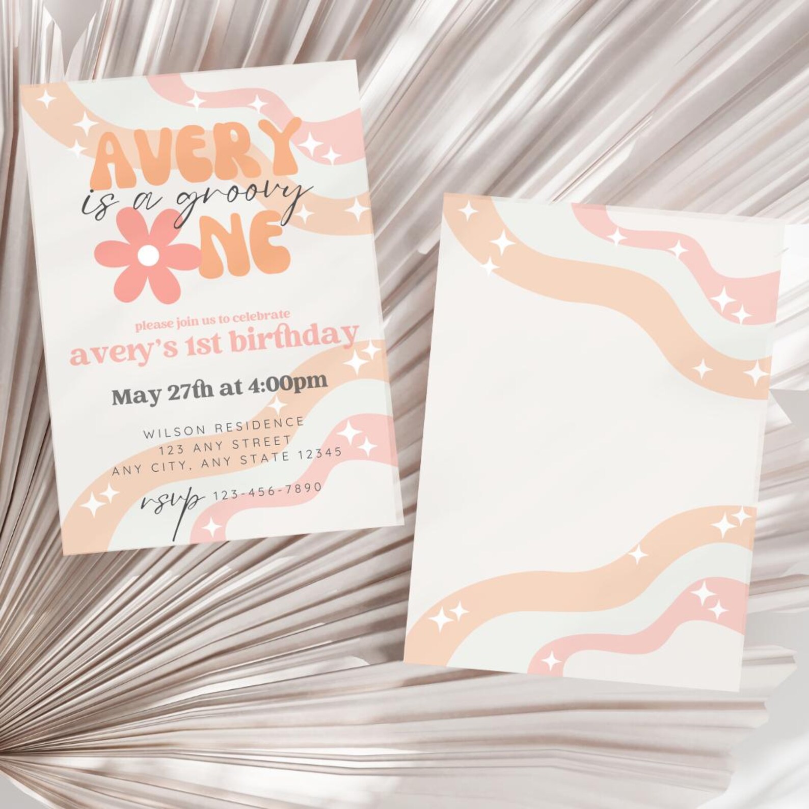 Groovy One Birthday Invitation | Retro Editable Birthday Party Invite ...