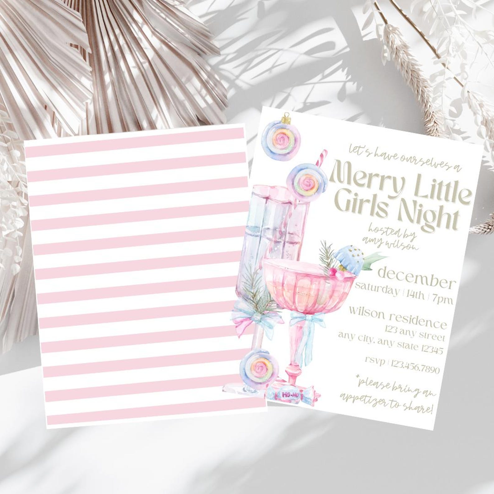 Holiday Girls Night Invitation | Pink Holiday, Editable Christmas Party ...