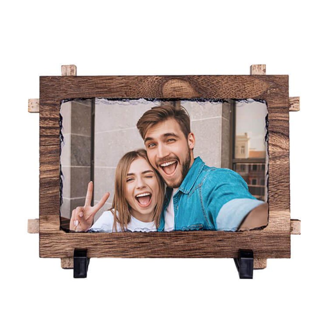 Personalized Natural Stone Frame With Wooden Stand, Personalized Photo ...