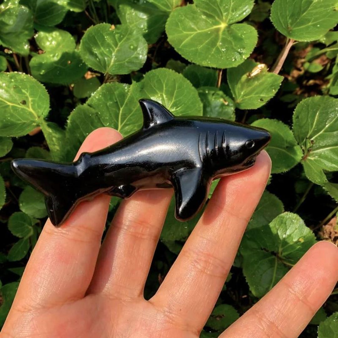 1PC Natural Obsidian Shark Carved, Quartz Crystal Shark Sculpture ...