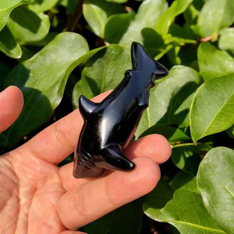 1PC Natural Obsidian Shark Carved, Quartz Crystal Shark Sculpture ...