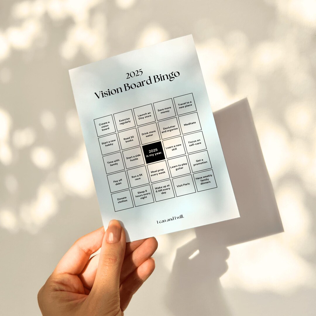 Vision Board Bingo Template Printable 2025 New Year Resolution Tracker ...