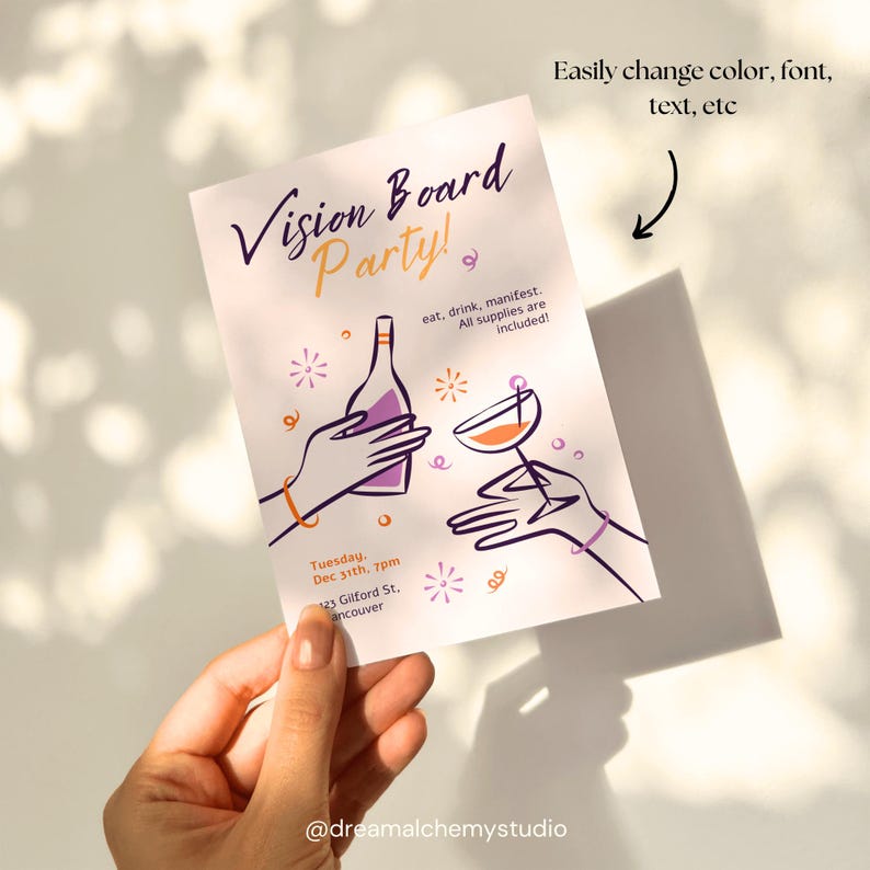 2025 Vision Board Party Invitation Editable Canva Template ...