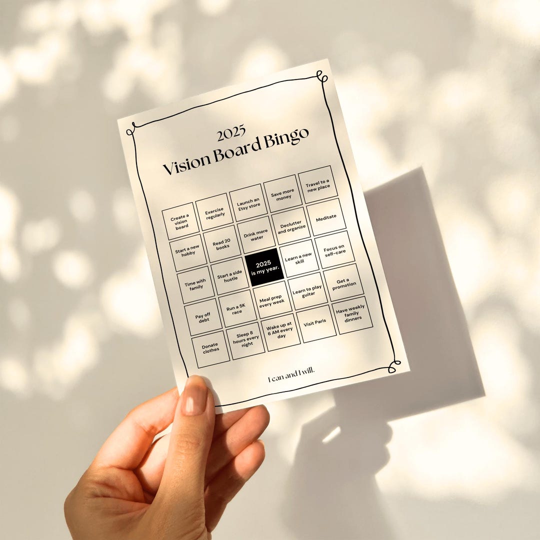 Vision Board Bingo 2025 New Year Resolution Bingo Card Party Activity ...