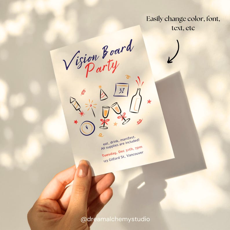2026 Vision Board Party Invitation Editable Canva Template ...