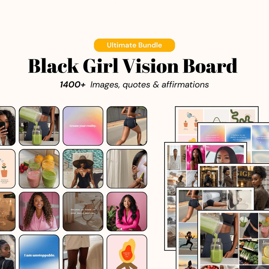 Black Girl Vision Board Images Bundle 1400+ Affirmations for Black ...