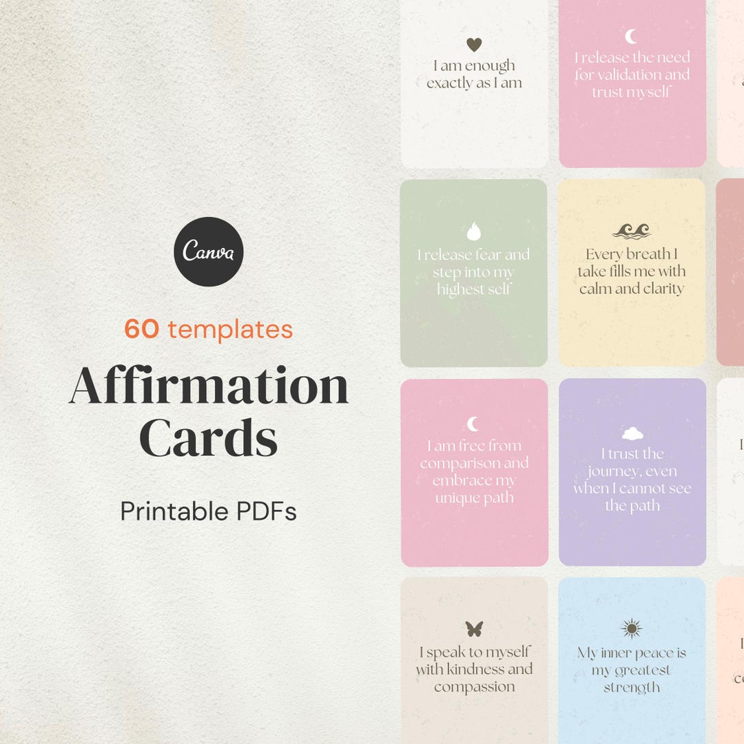 Pastel Positive Affirmation Cards Printable & Canva Template Daily ...