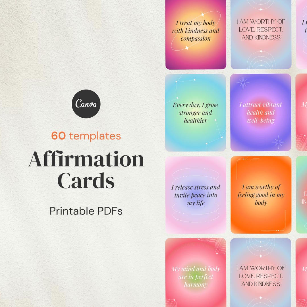 Daily Morning Affirmation Cards Printable Canva Template Manifestation ...