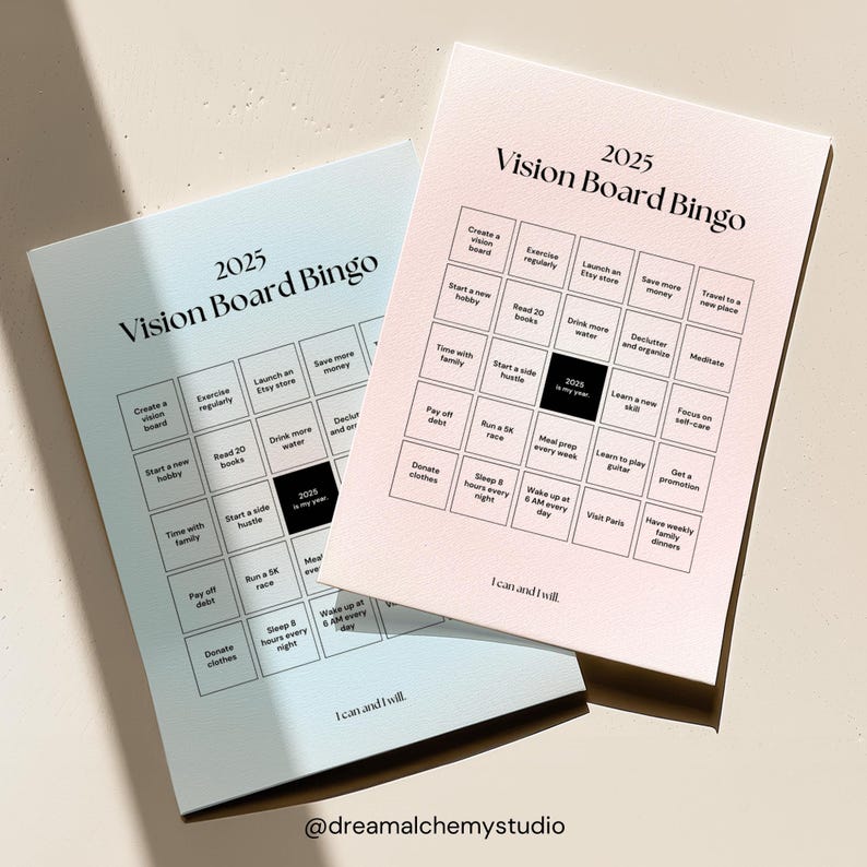 Vision Board Bingo 2025 Printable New Year Goals Resolution Bingo ...