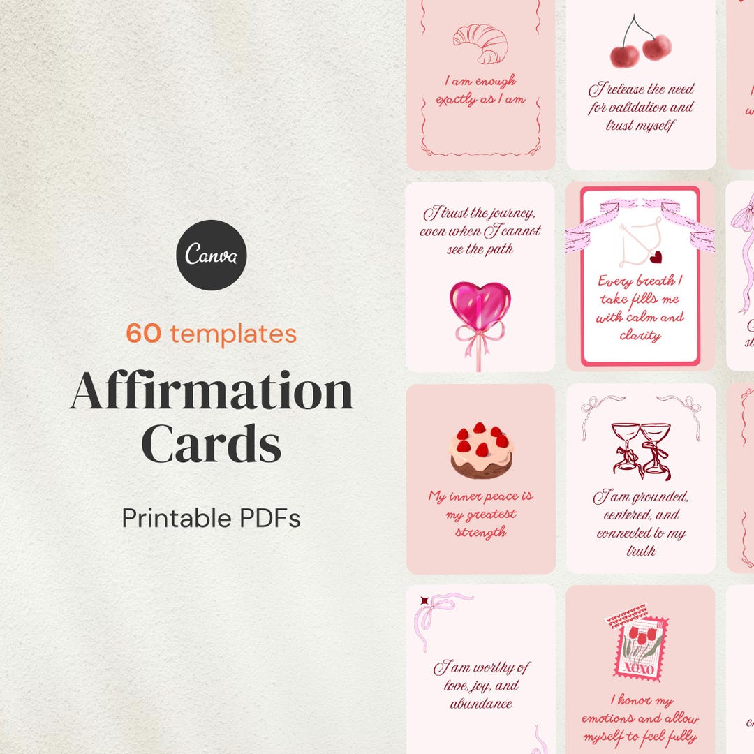 Positive Affirmation Cards Success & Confidence Canva Template ...