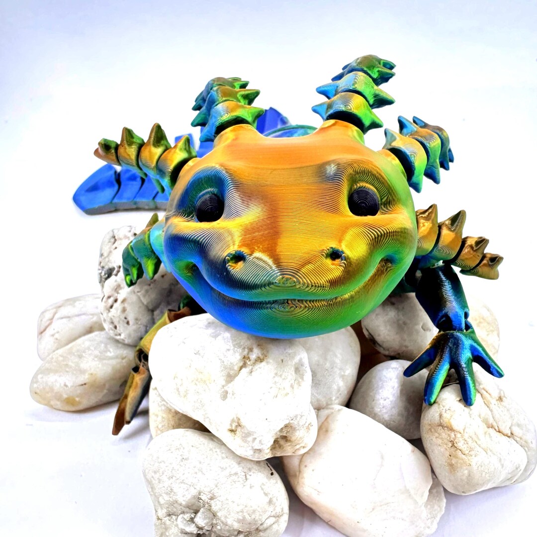 3D Printed Rainbow Axolotl Fidget Toy Movable Multicolored Salamander ...