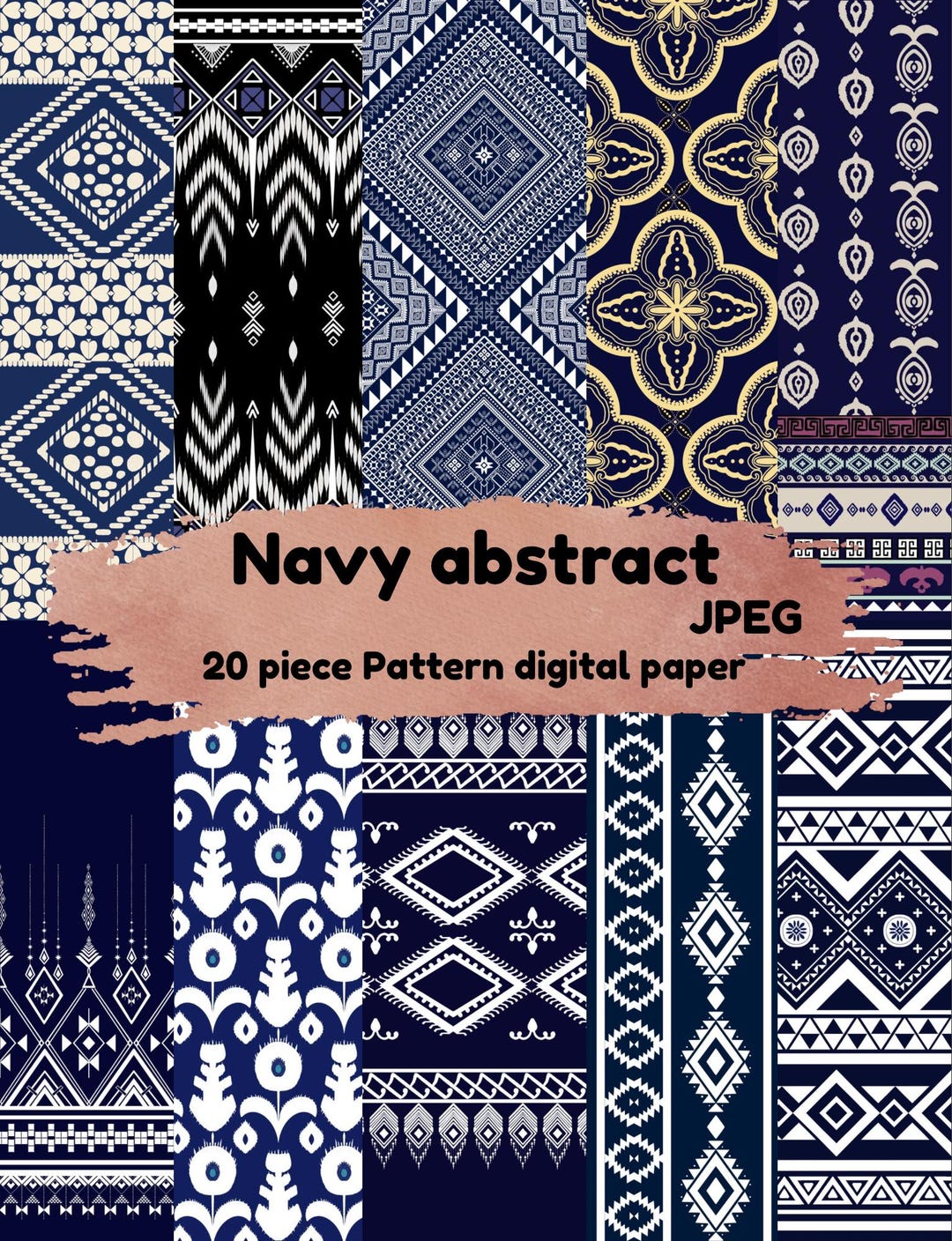 Navy Abstract Tribal Digital Navy Prints Native Boho Fabric JPEG ...