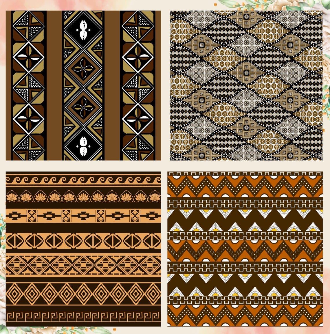 Ancient Egypt Fabric Patterns: Tribal Seamless Designs (digital ...