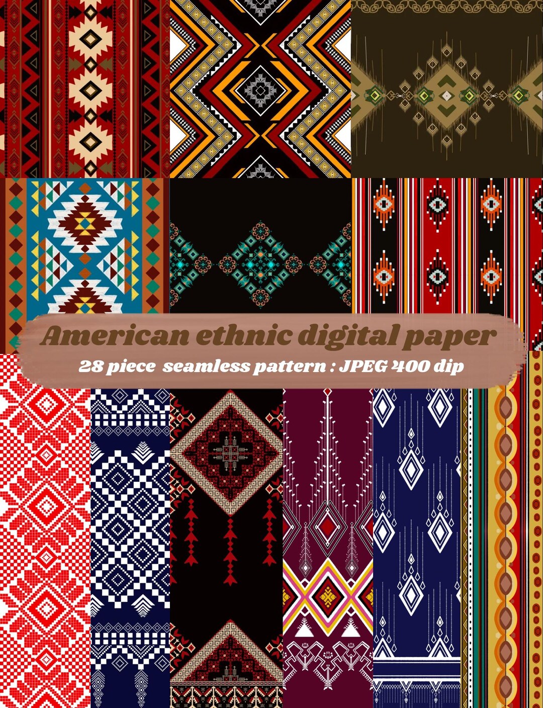 American Ethnic Art Digital Fabric Pattern Seamless Scrapbook Paper ...