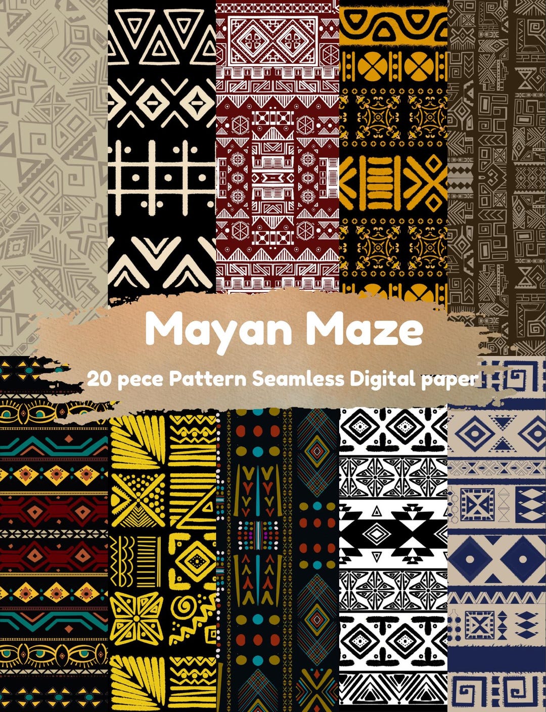 Mayan Maze Digital Prints: Tribal Boho Fabric Textures (20 Jpegs) - Etsy