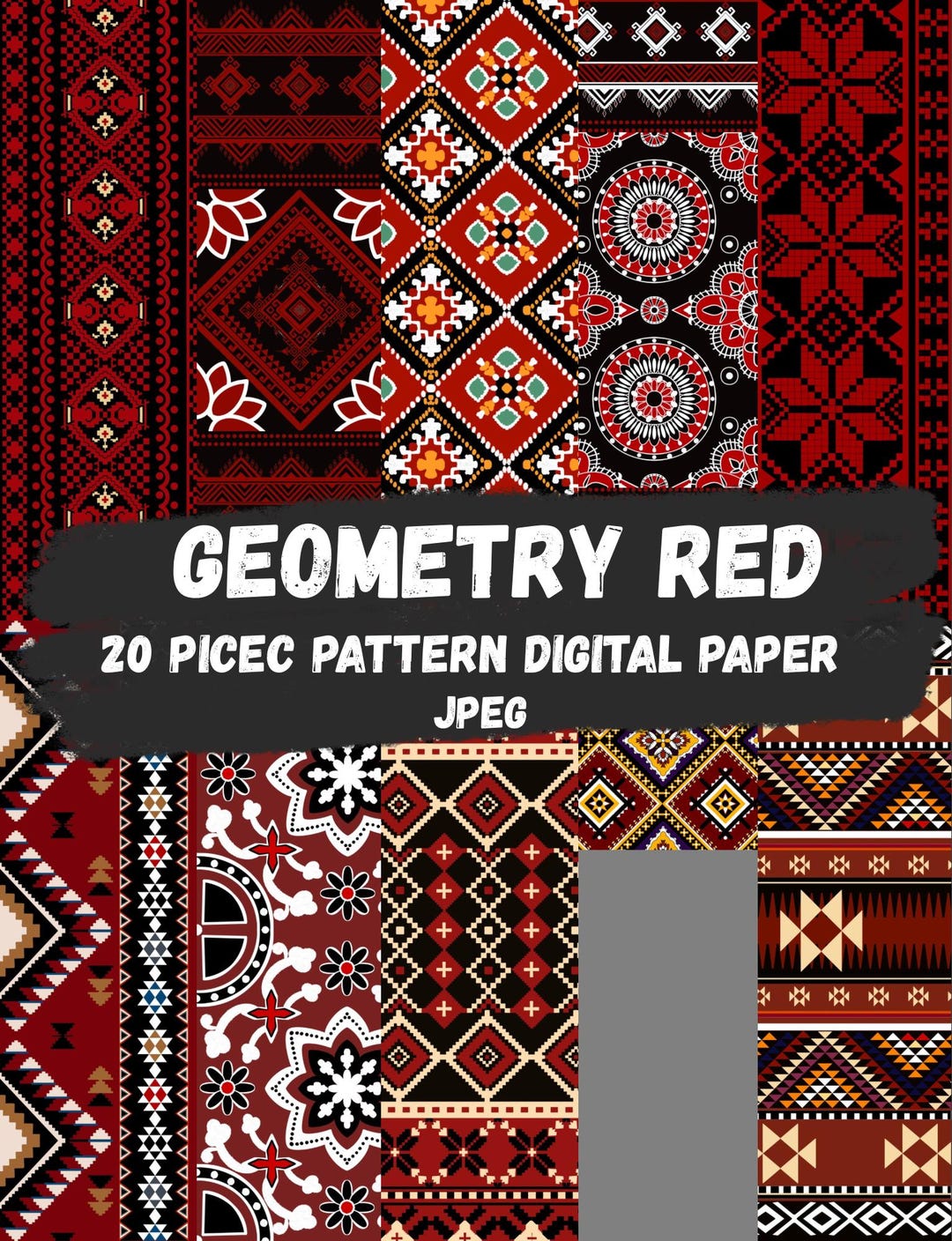 Geometric Red Digital Pattern Seamless Papers, Scrapbook Printable ...