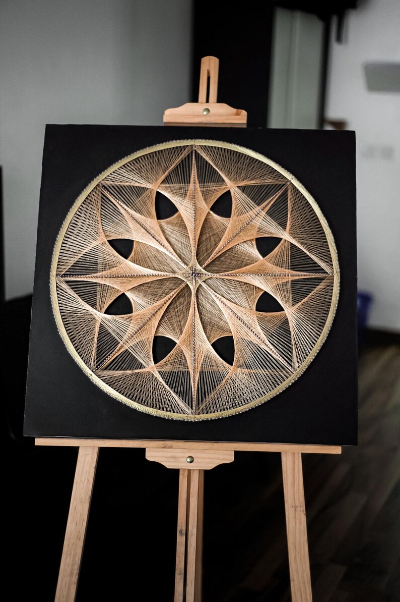 Handmade Golden Thread String Art Mandala – Framed Wall Decor - Etsy