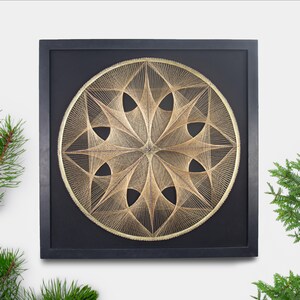 Handmade Golden Thread String Art Mandala – Framed Wall Decor - Etsy