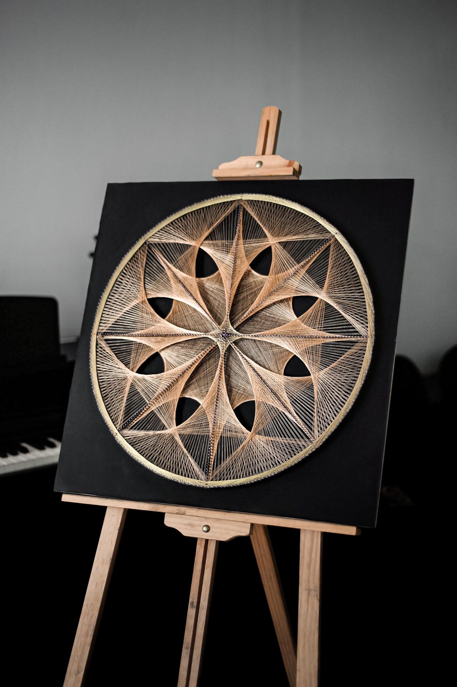 Handmade Golden Thread String Art Mandala – Framed Wall Decor - Etsy