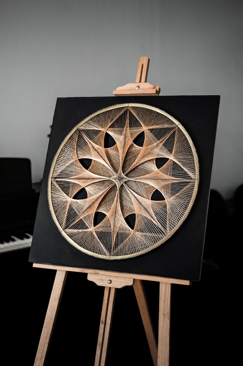 Handmade Golden Thread String Art Mandala – Framed Wall Decor - Etsy