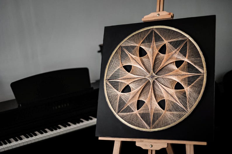 Handmade Golden Thread String Art Mandala – Framed Wall Decor - Etsy