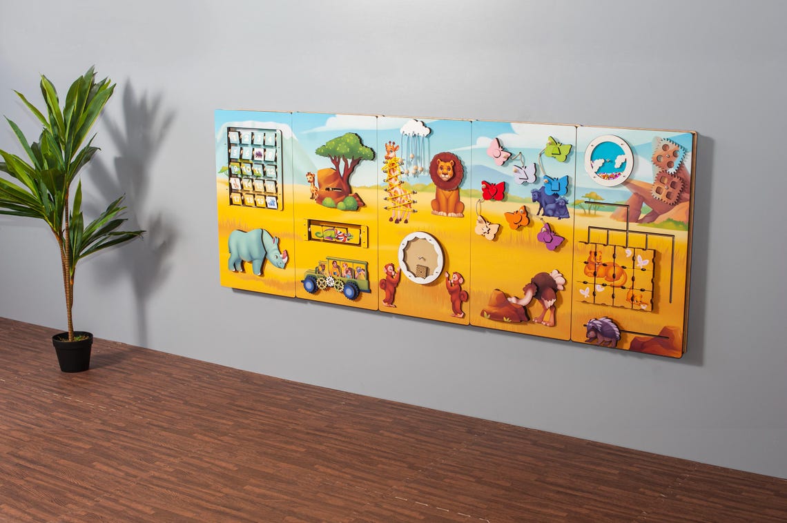 Activity Play Furniture | Wall-mounted Busy Board Safari, Sensory Wall ...
